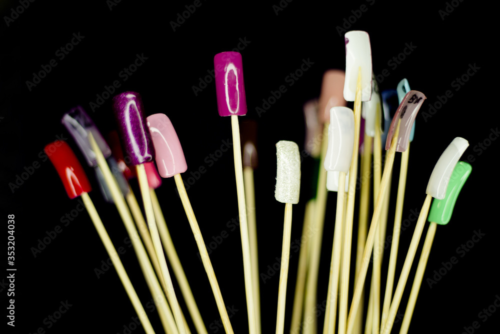 Permanent acrylic nail sample. Different designs Stock Photo | Adobe Stock