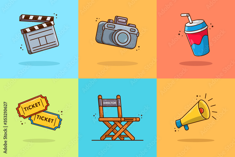 Set of vector icon for shooting films on isolated background. Cartoon ...