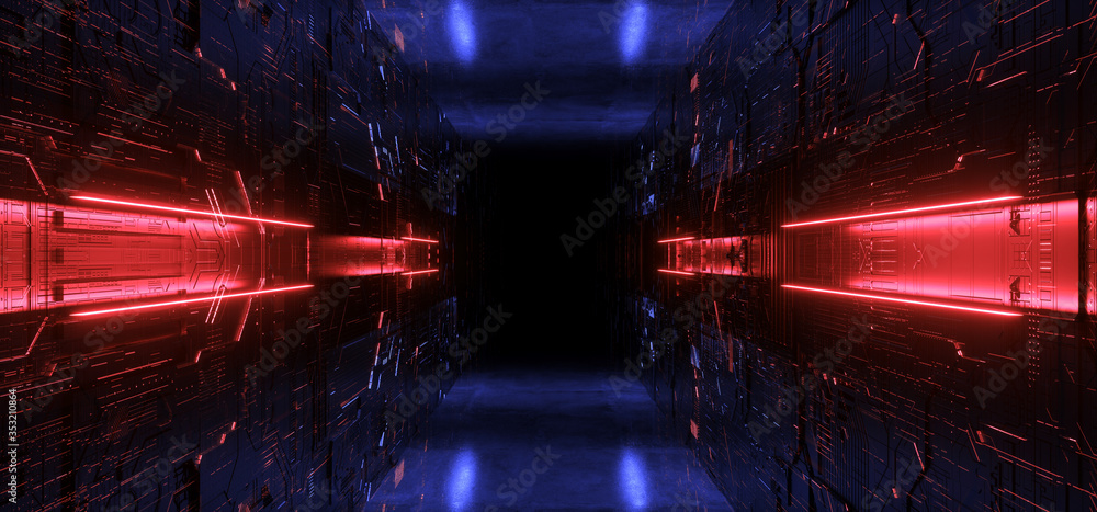 Sci Fi Neon Laser Motherboard Walls Alien Space Ship Red Blue ...