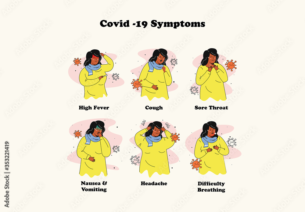 Covid-19 Symptoms and Prevention Graphics Illustration Set Stock ...