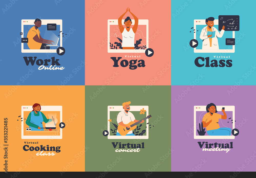 Virtual Activity Graphics Illustration Set Stock Template | Adobe Stock