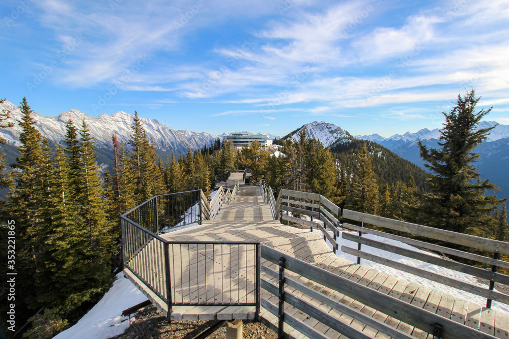 The top of Banff Gondola with views of the Canadian Rockies mountain ...