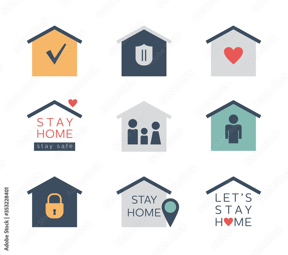Stay at home. Flat vectors icons. Coronavirus prevention. Stop Covid-19 ...