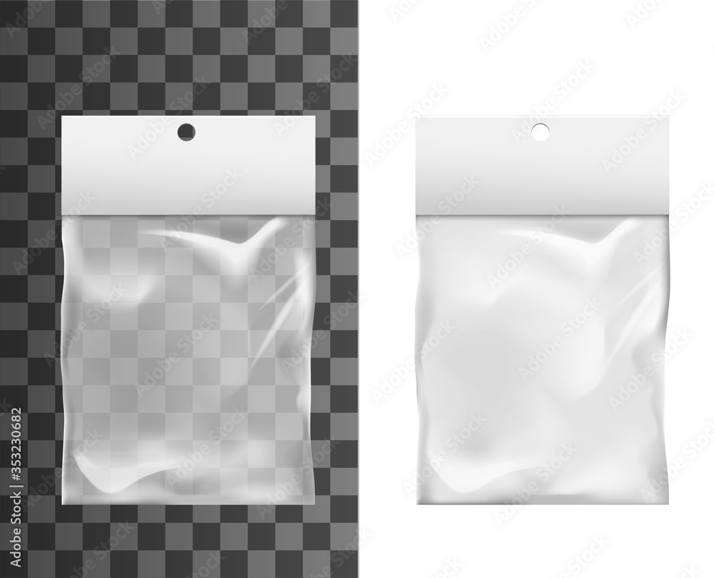 Plastic bag mockup of package vector design. Realistic transparent ...