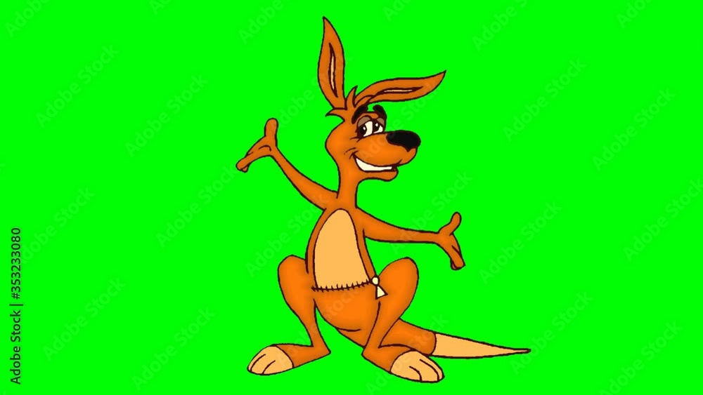 Cartoon character Kangaroo-animation in a loop on a green chromakey ...
