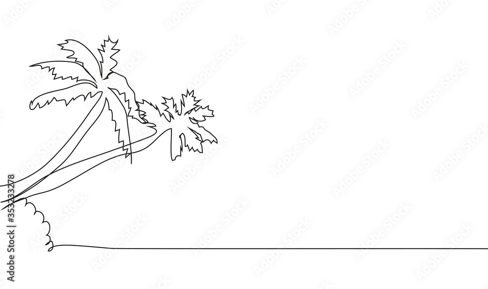 Continuous line drawing of coconut trees, nature concept, summer Stock ...