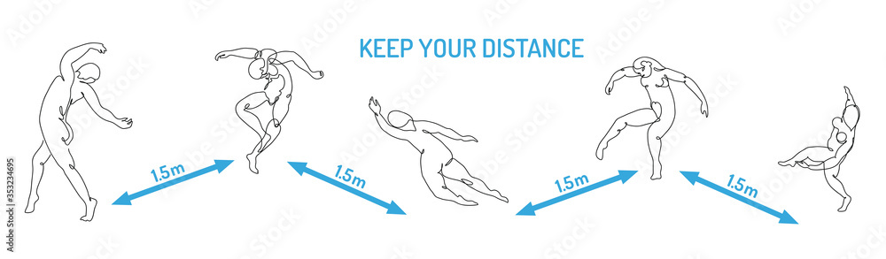 Social distance, quarantine and isolation concept. Dancing people line ...