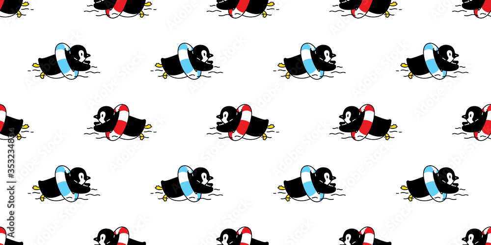 penguin Seamless pattern bird swimming pool ring vector cartoon ocean ...