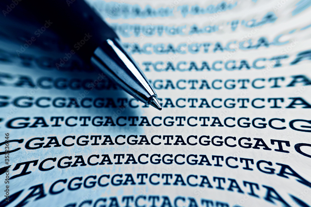 DNA encoding with pen. Text with nucleobases. Stock Photo | Adobe Stock