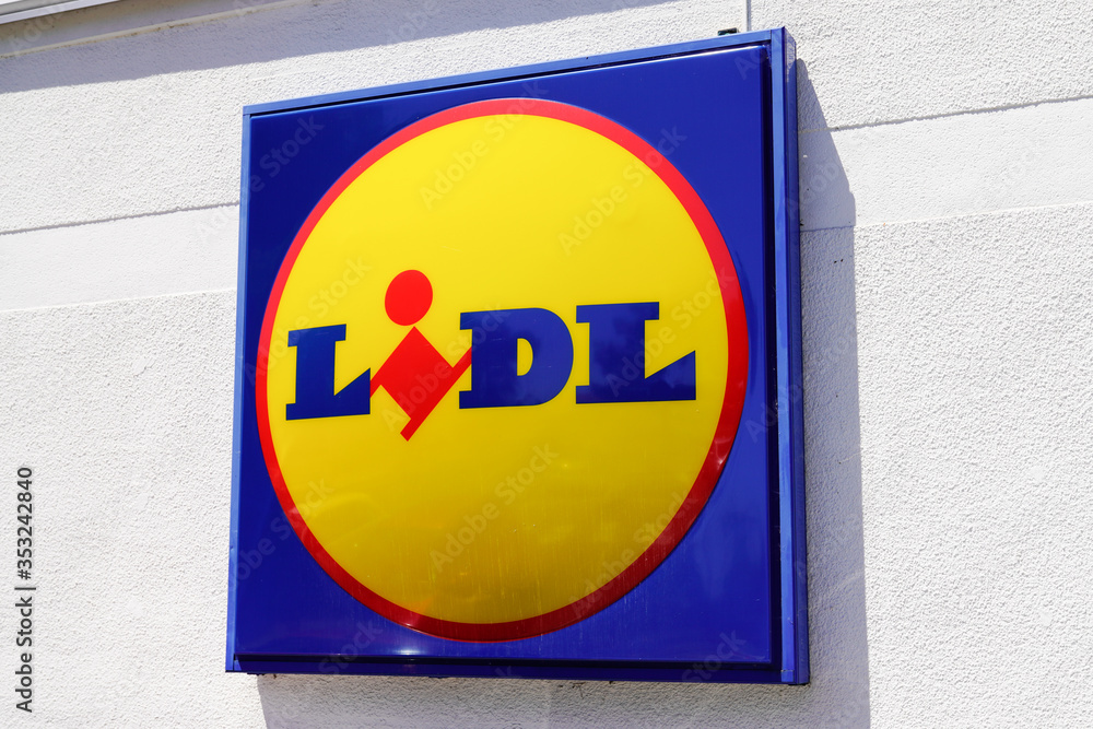 lidl store sign and logo on wall shop Stock Photo | Adobe Stock
