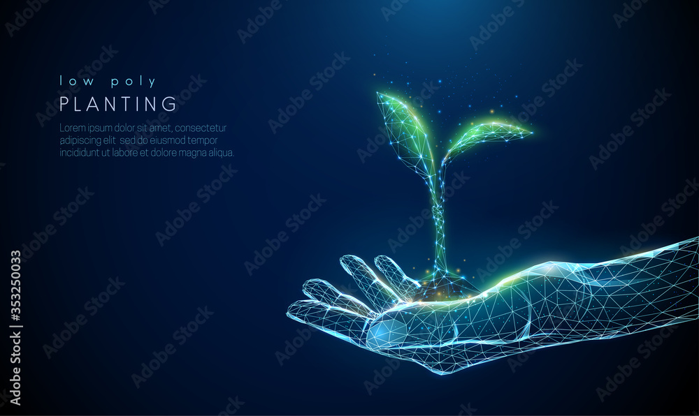 Abstract giving hand with young plant in earth. Stock Vector | Adobe Stock