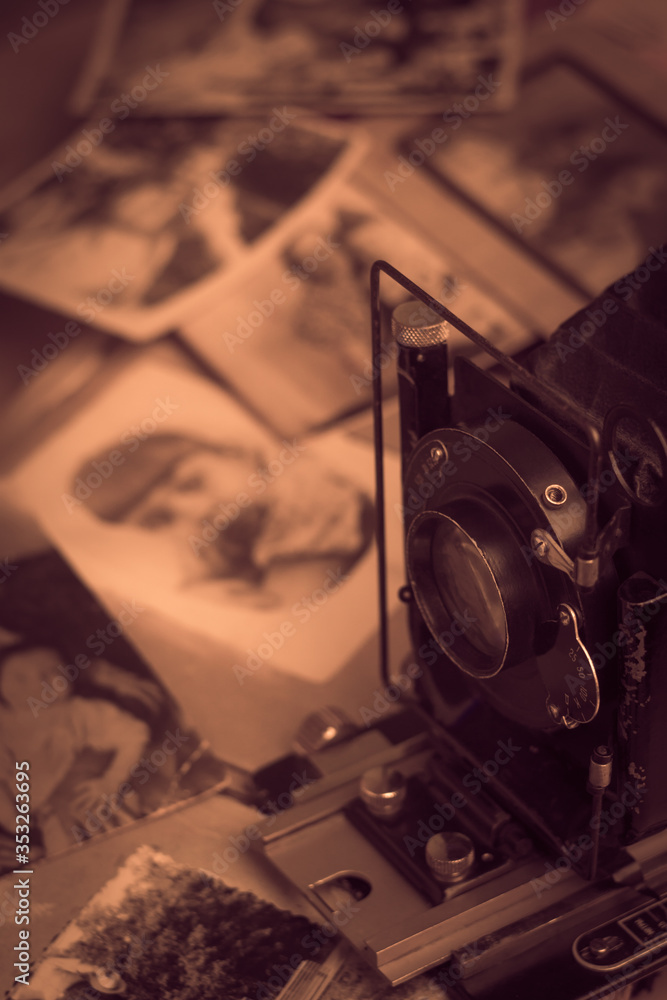 Old photographs 1912 - 1919 year. Old photos in blur and camera on the ...