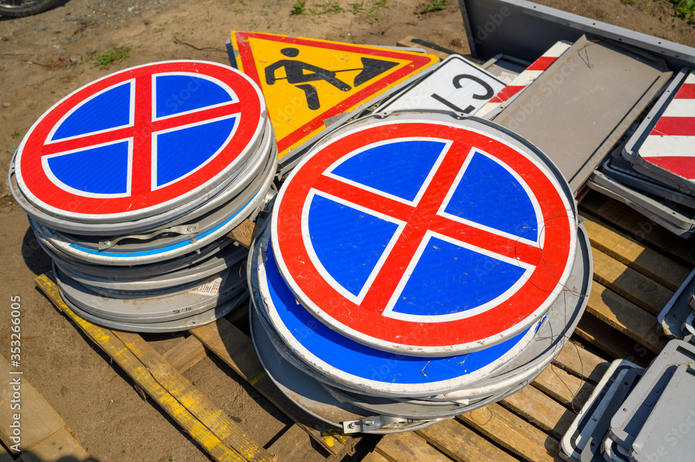 road signs and warning signs for road repair Stock Photo | Adobe Stock