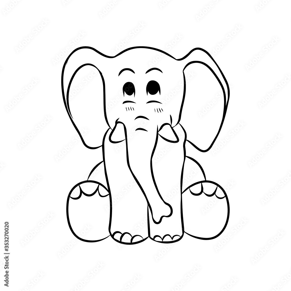Cute Elephant sitting cartoon line art drawing Stock Vector | Adobe Stock