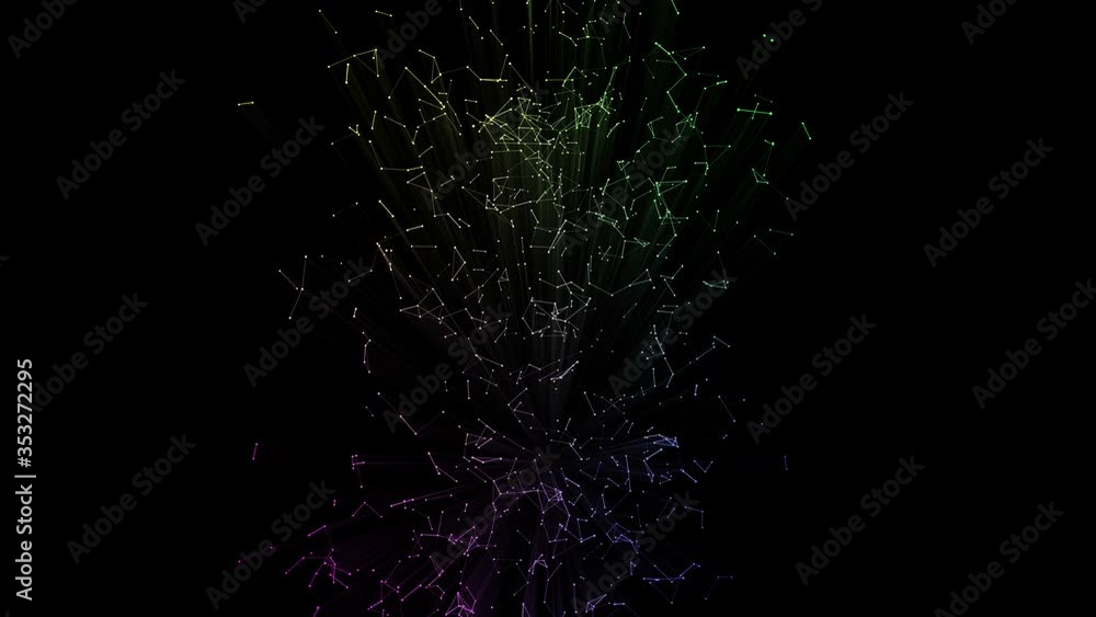 4k Rotating digital column with graph made of dot particles nodes ...