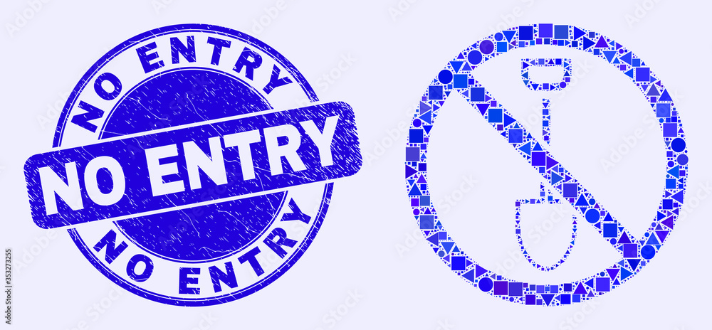 Geometric stop digging mosaic pictogram and No Entry watermark. Blue ...