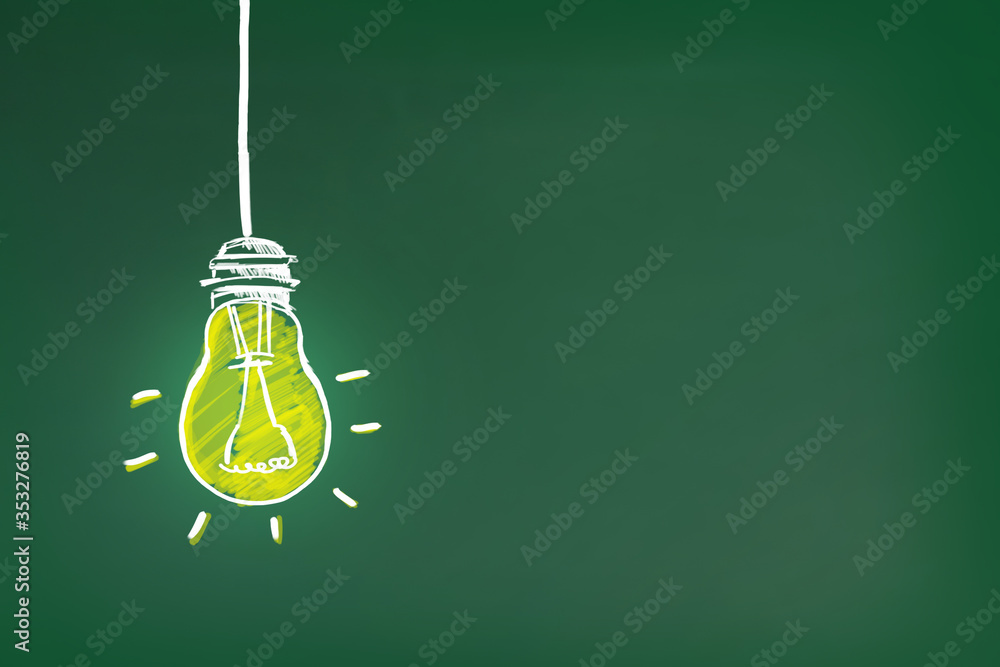 Light bulb drawing as symbol of idea on green chalkboard Stock Photo ...