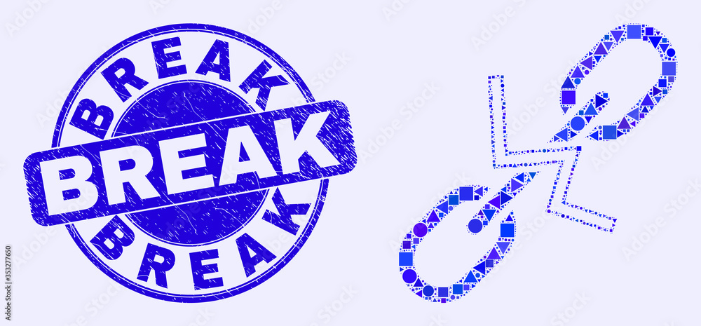 Geometric break chain mosaic pictogram and Break watermark. Blue vector ...