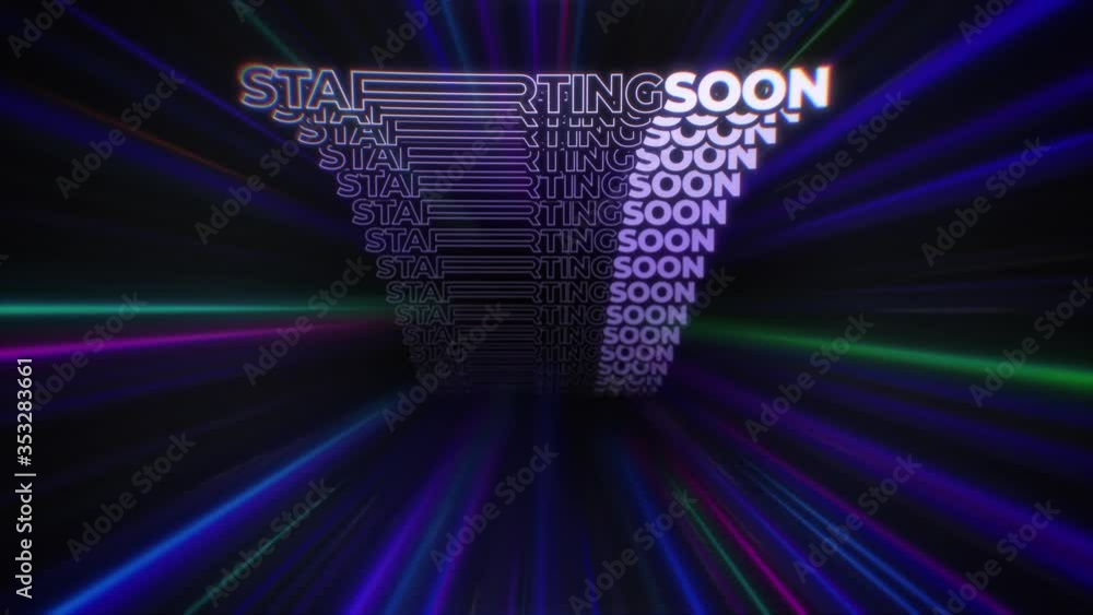Seamlessly looping multiple lines of animated words "STARTING SOON" in ...