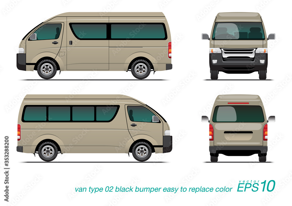 VECTOR EPS 10 - template van side view, rear and back, isolated on ...