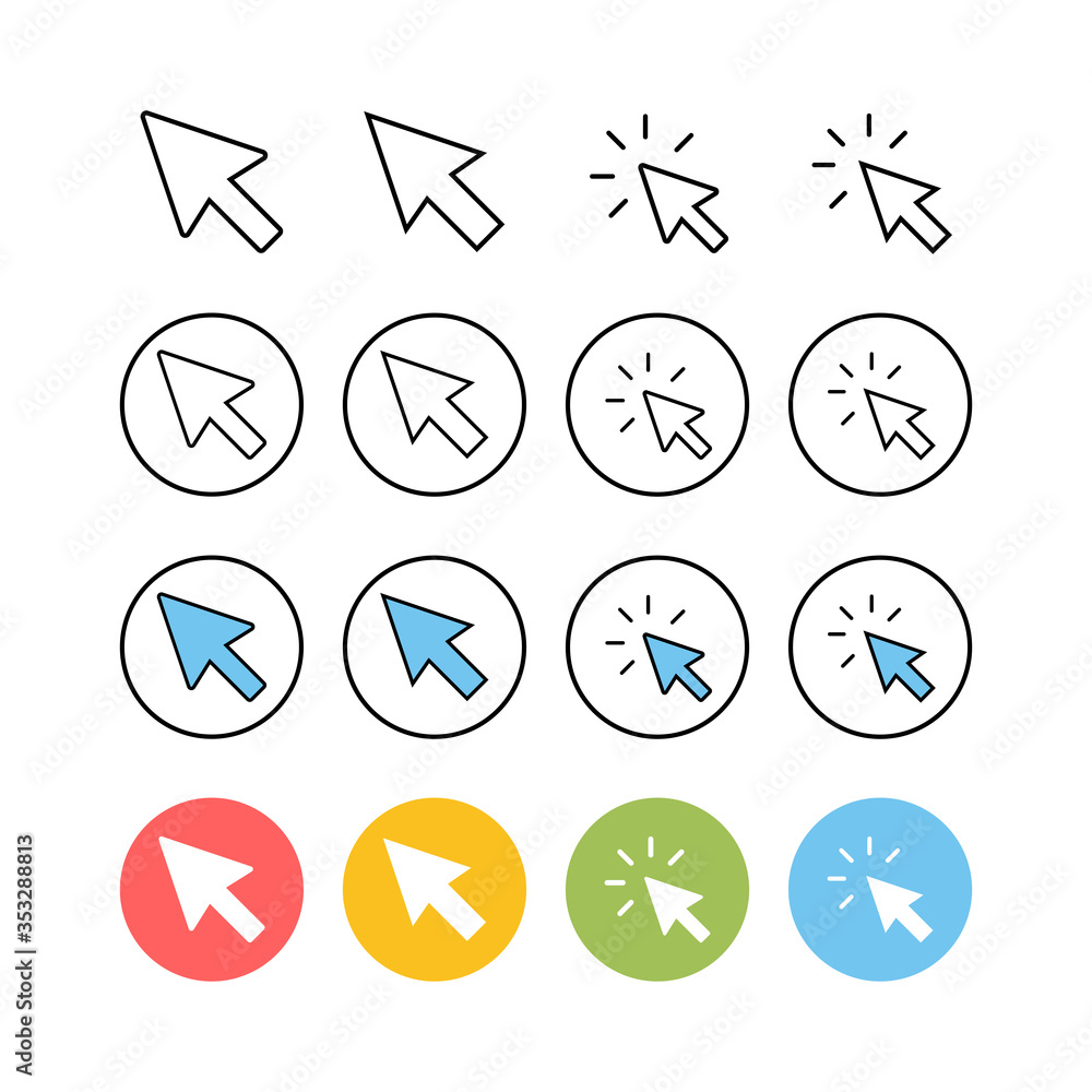 set of Click icons . Cursor icon. Computer mouse click cursor black arrow icons Stock Vector ...