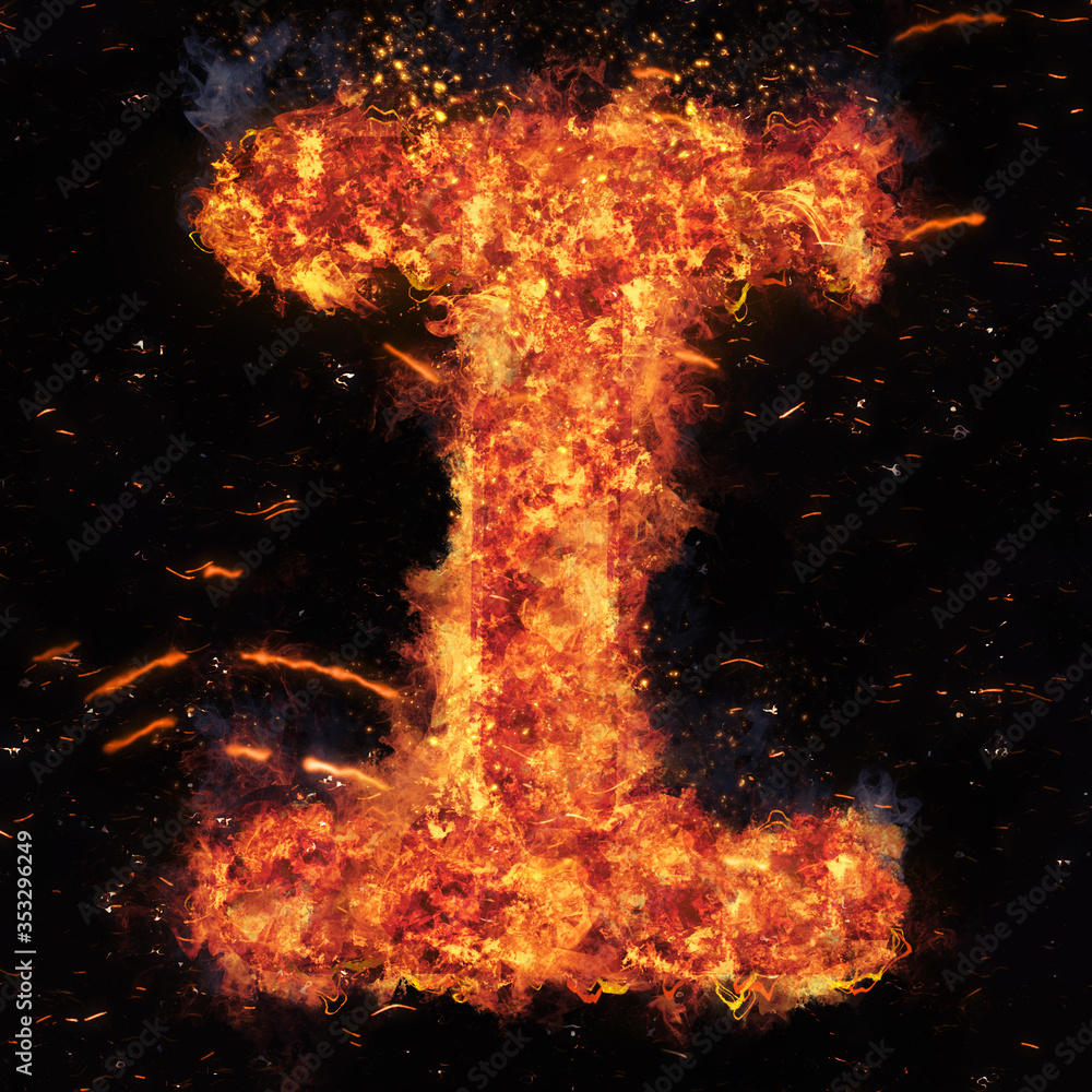 Letter I flame explosion shape with embers and sparks Stock ...