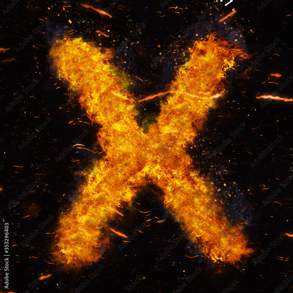Letter X flame explosion shape with embers and sparks Stock ...