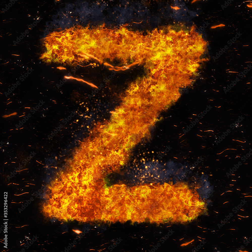 Letter Z flame explosion shape with embers and sparks Stock ...