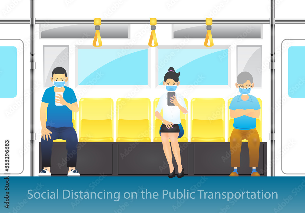 New Normal Social Distancing at Public Transportation Man, Woman and ...