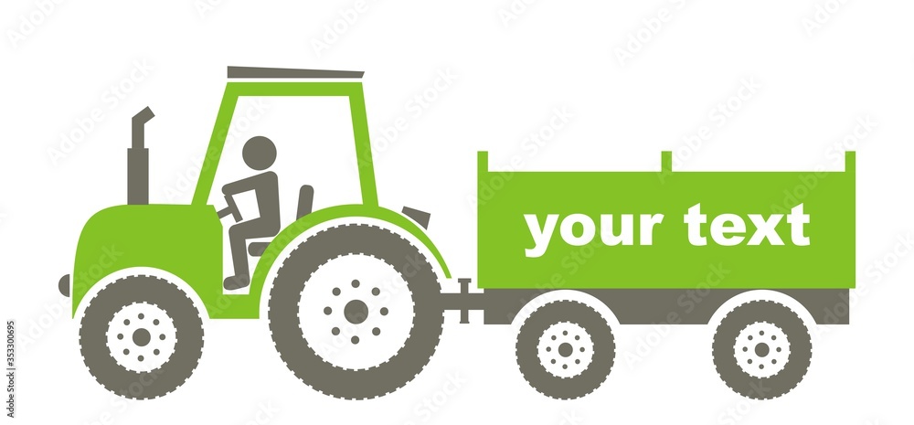 Green tractor with trailer, conceptual vector icon Stock Vector | Adobe ...
