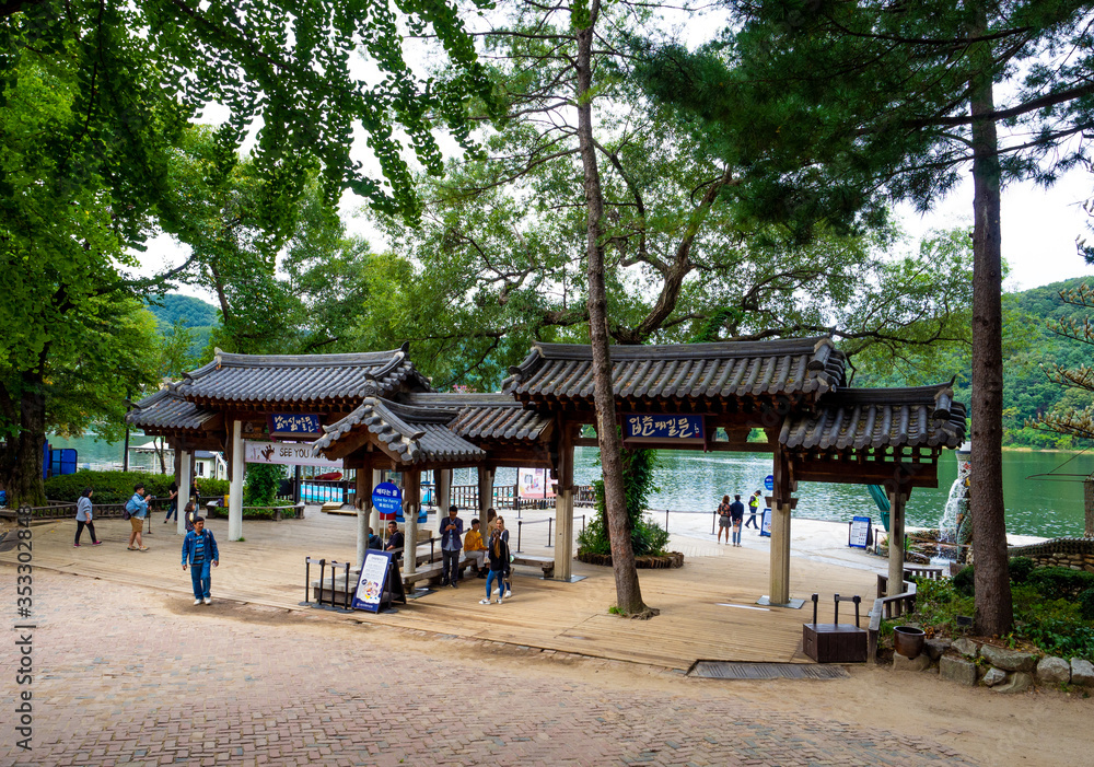 Nami Island, South Korea - Sep 20, 2019. The gate in front of Namiseom ...