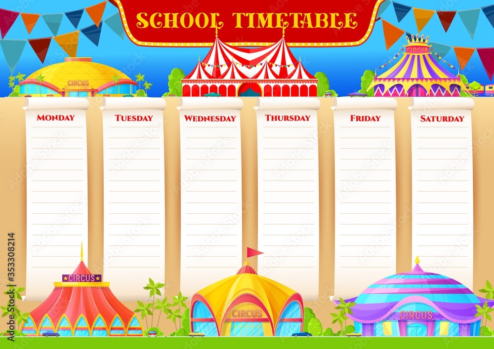 School timetable and lessons weekly planner, vector template with ...