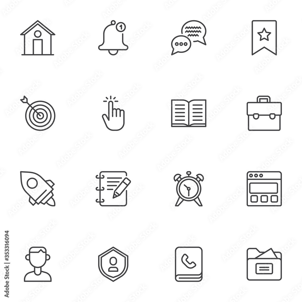 User interface line icons set, outline vector symbol collection, linear ...