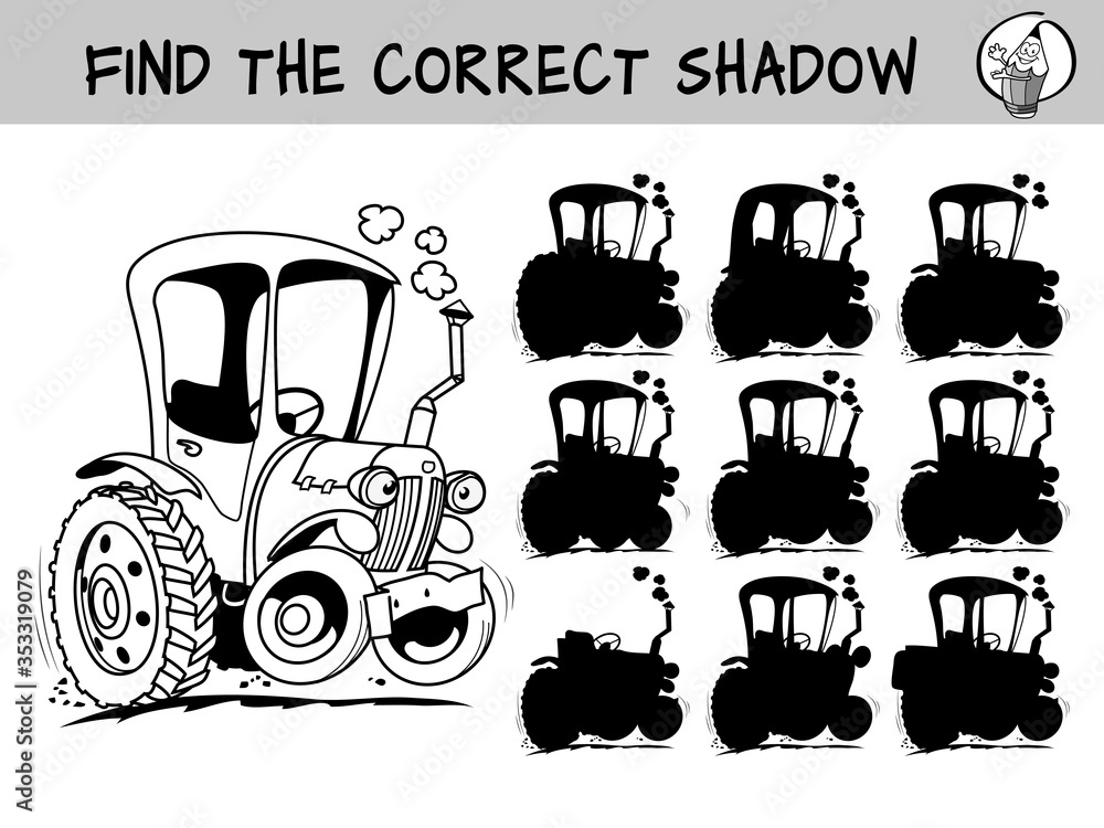 Tractor. Find the correct shadow. Educational matching game for ...