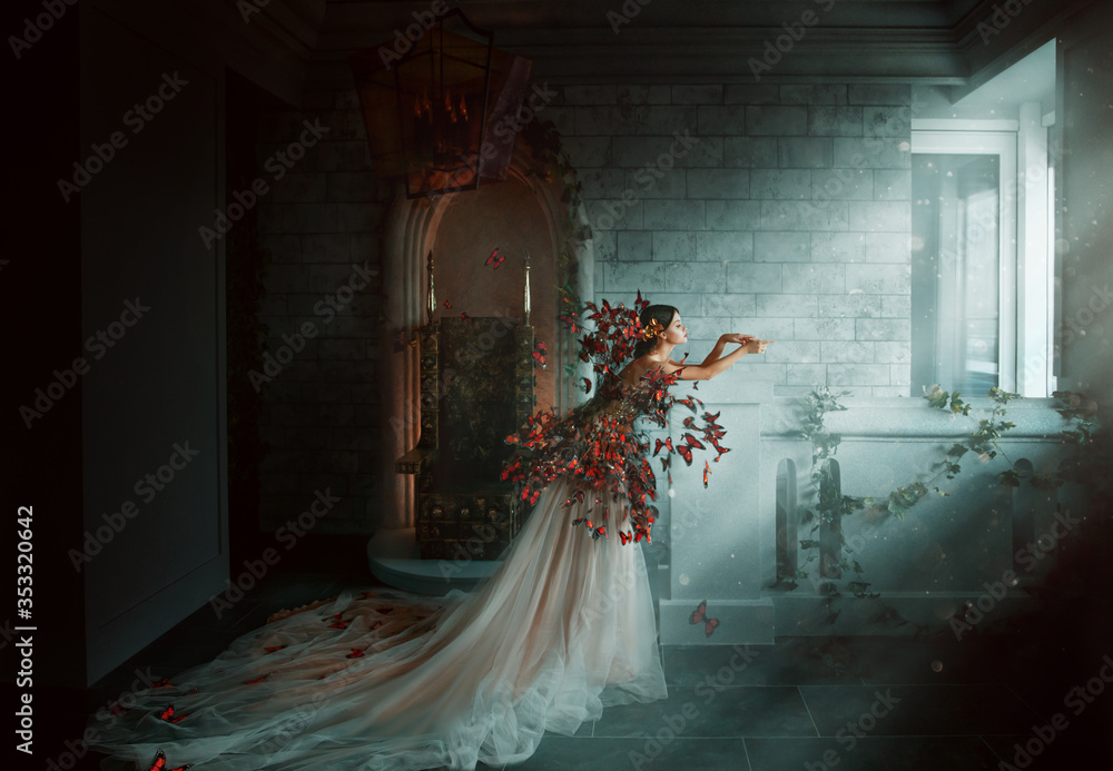 Artwork photo. Image gothic queen. black orange monarch butterflies ...