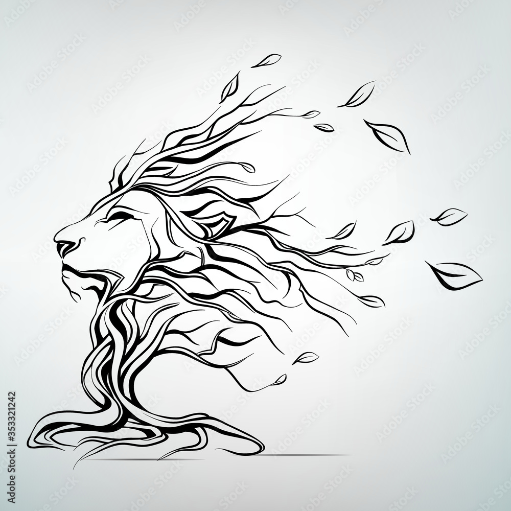 The head of a lion in the form of a tree Stock Vector | Adobe Stock