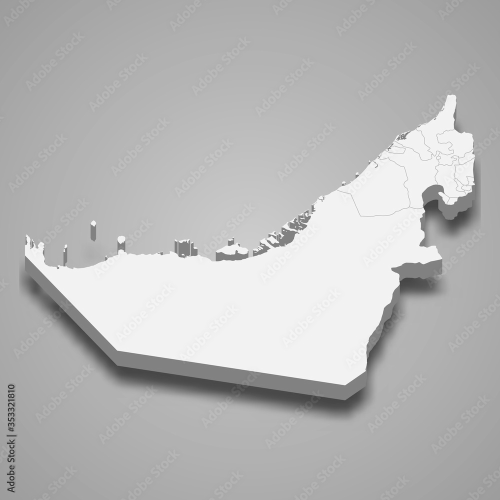 united arab emirates 3d map with borders Template for your design Stock ...