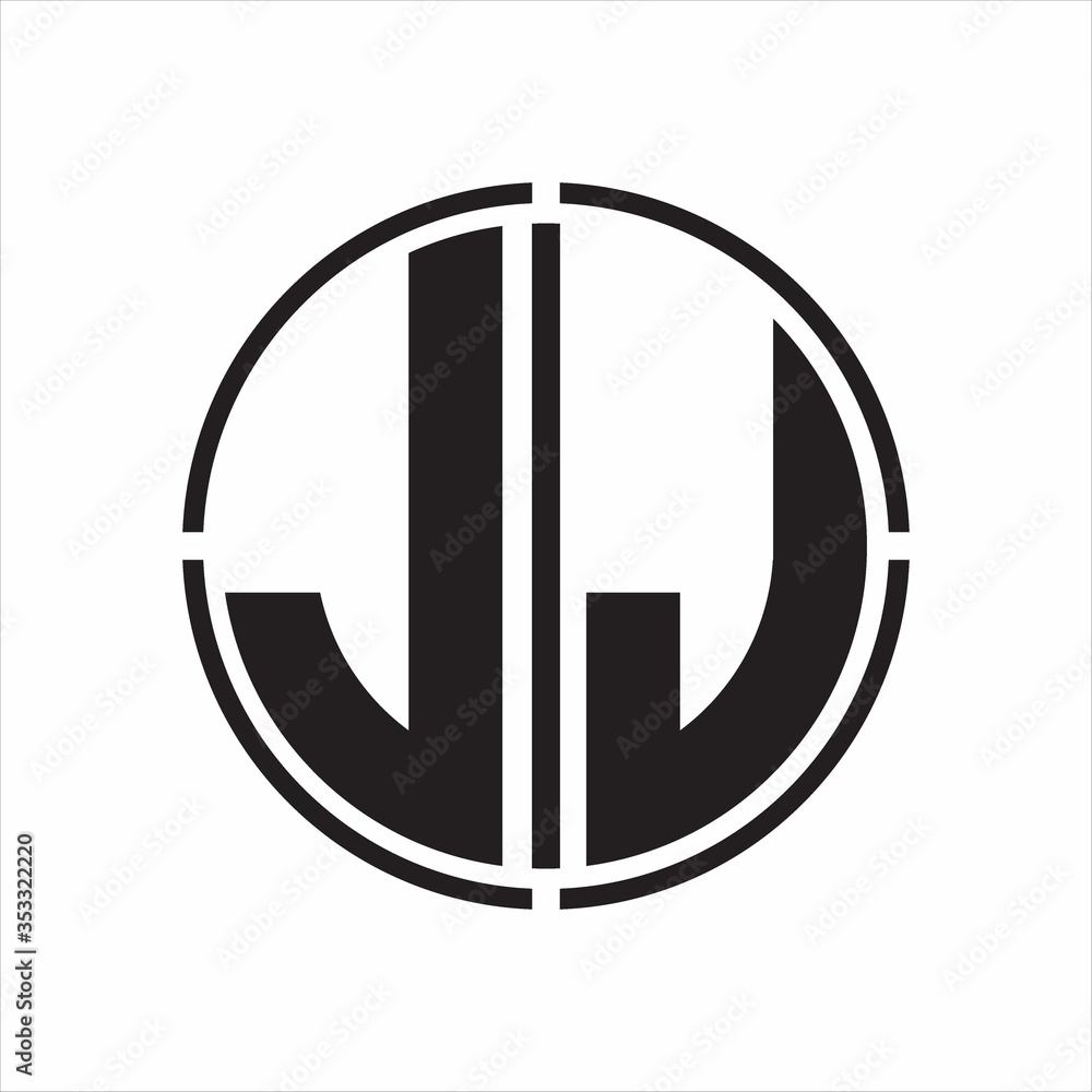 JJ Logo initial with circle line cut design template on white ...