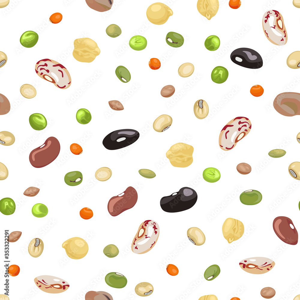 Beans and legumes seamless pattern. Vector illustration of beans, green ...