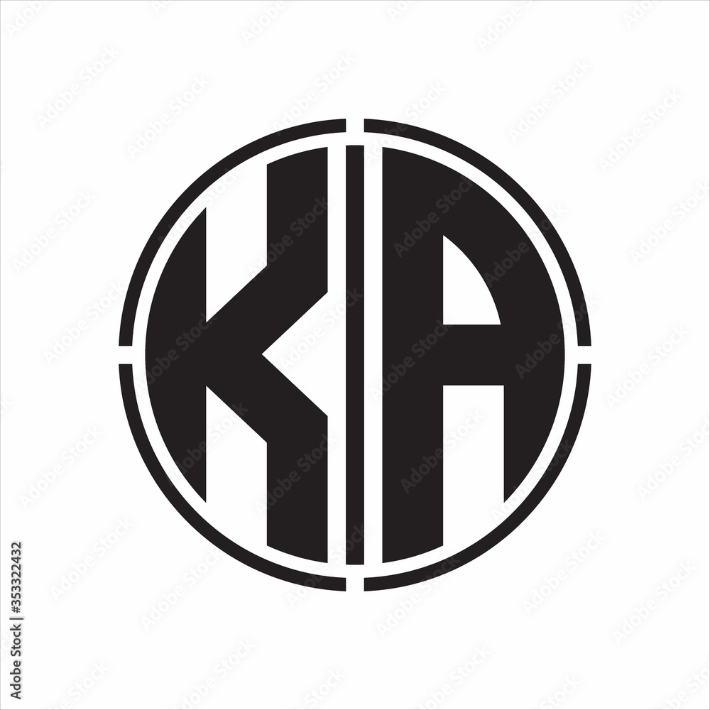KA Logo initial with circle line cut design template on white ...