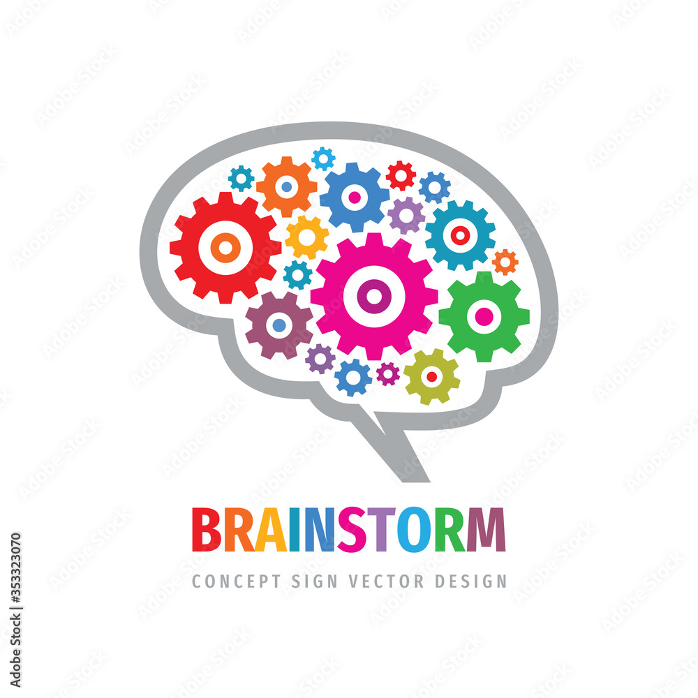 Brainstorm gears logo template design. Human brain concept sign ...