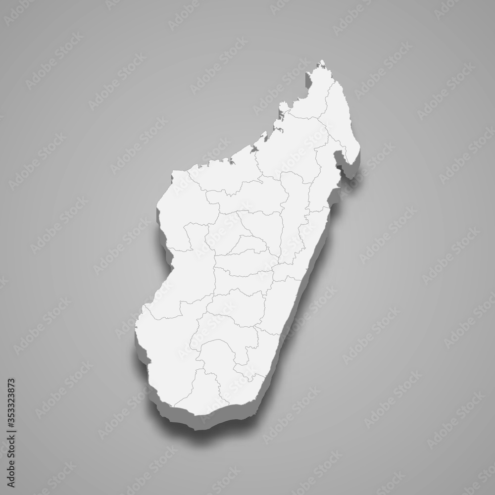 Madagascar 3d map with borders of regions Template for your design ...