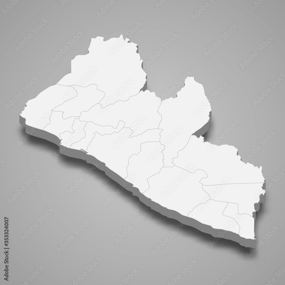 liberia 3d map with borders of regions Template for your design Stock ...