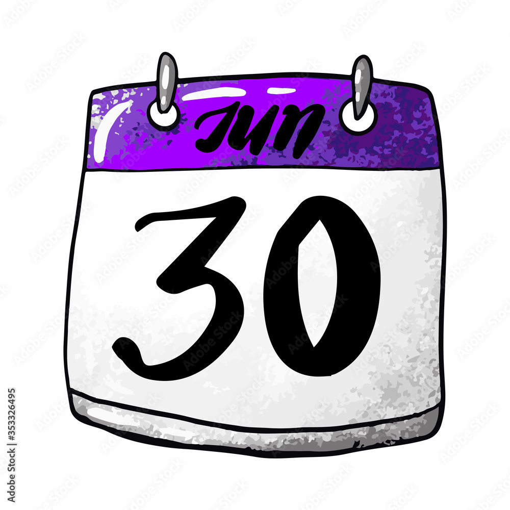 Calendar with the date of June 30 on a white background. Holiday ...