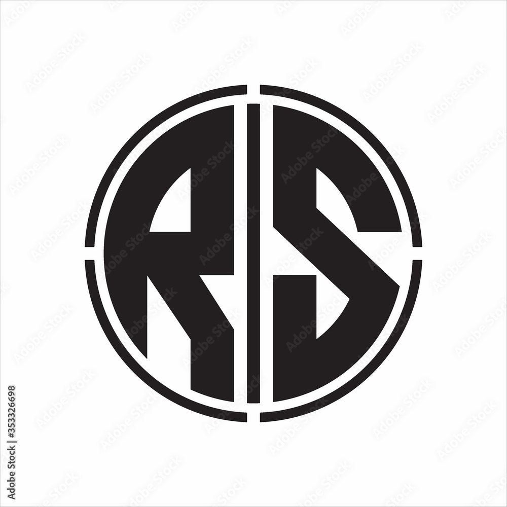 RS Logo initial with circle line cut design template on white ...