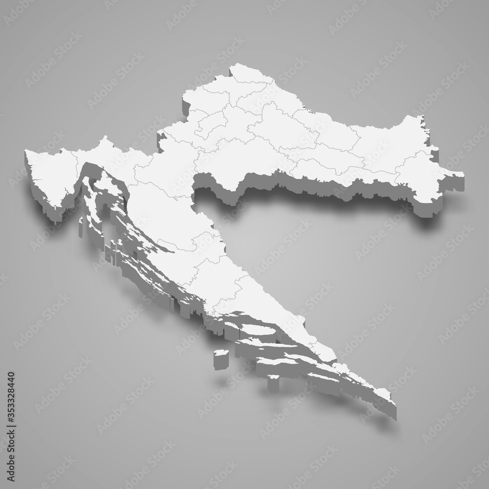 Vetor de croatia 3d map with borders Template for your design do Stock ...