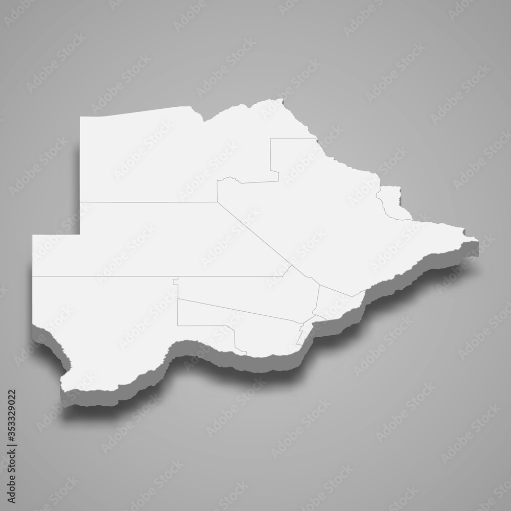 Botswana 3d map with borders of regions Template for your design Stock ...