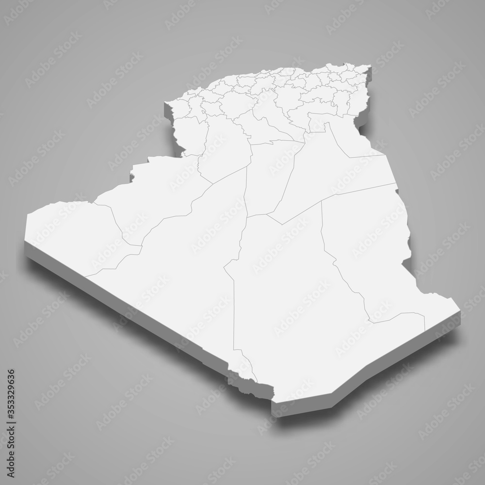 algeria 3d map with borders of regions Template for your design Stock ...