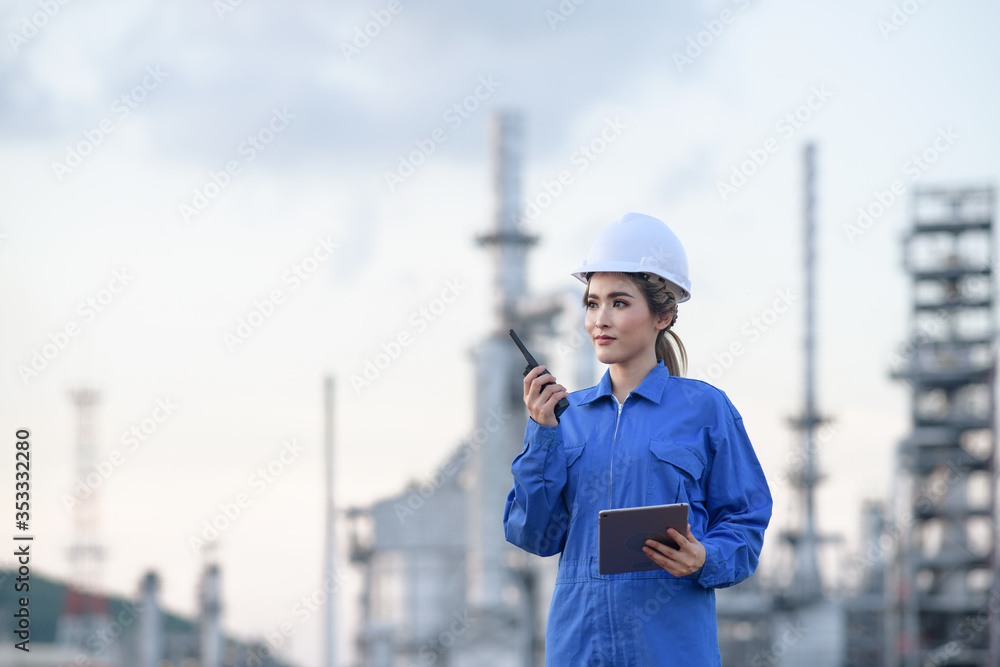 Business women in uniform and helmet young women engineer concept using ...