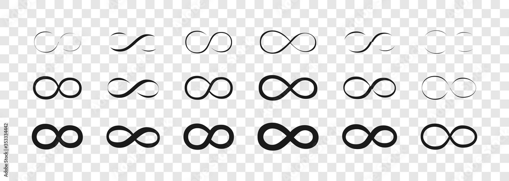 Infinity symbols collection, isolated. Infinity icons. Infinity loop ...